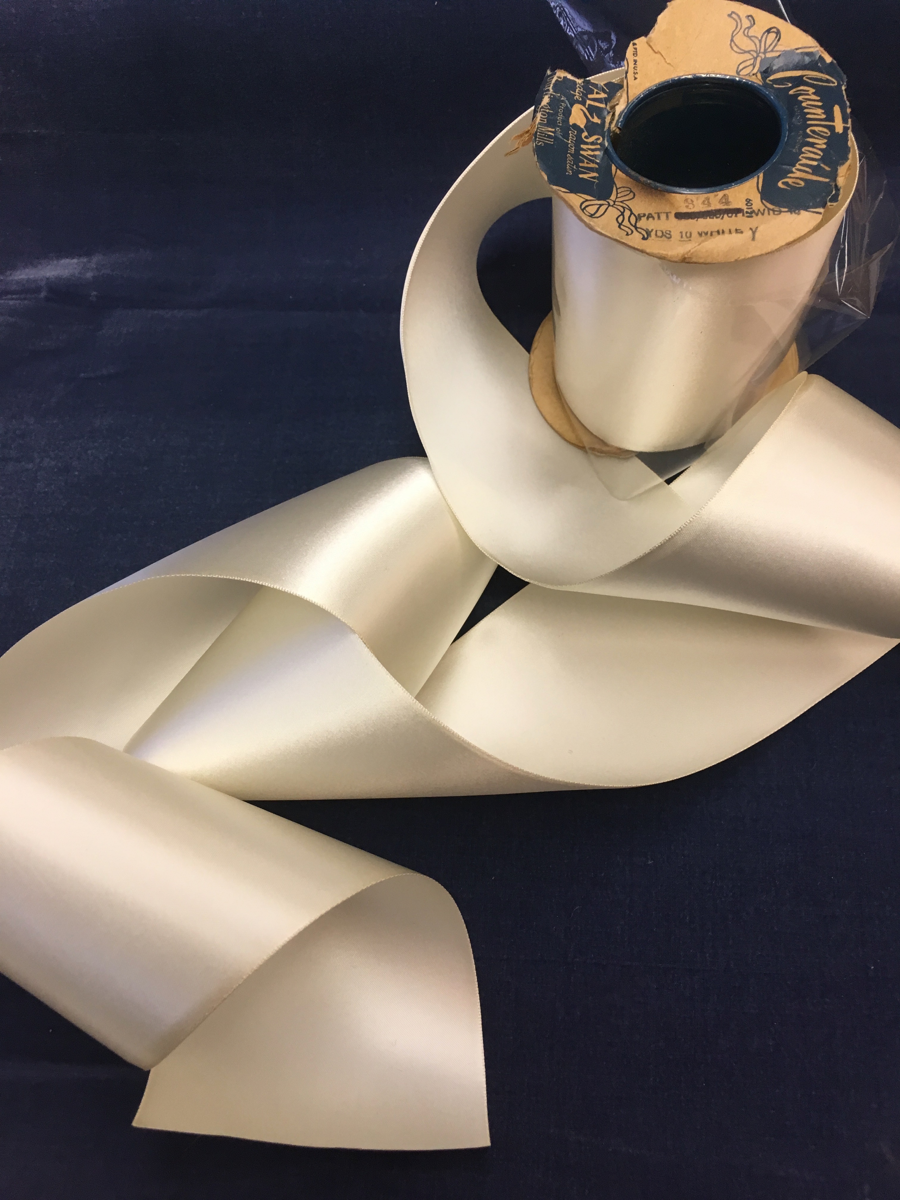 Vintage 30s bridal cream white ribbon rayon satin fabric 3 inch width Antique Ribbon