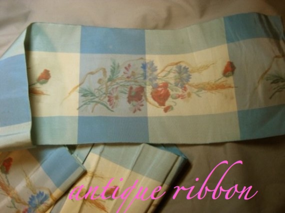 Vintage watered silk ribbon Victorian era 7 inch blue floral | Antique ...