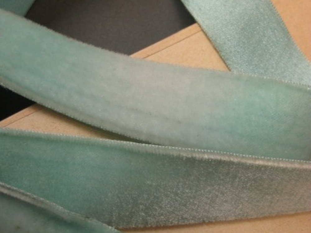 Vintage ribbon vintage velvet w silk back Victorian 1 in aqua blue Y927 ...