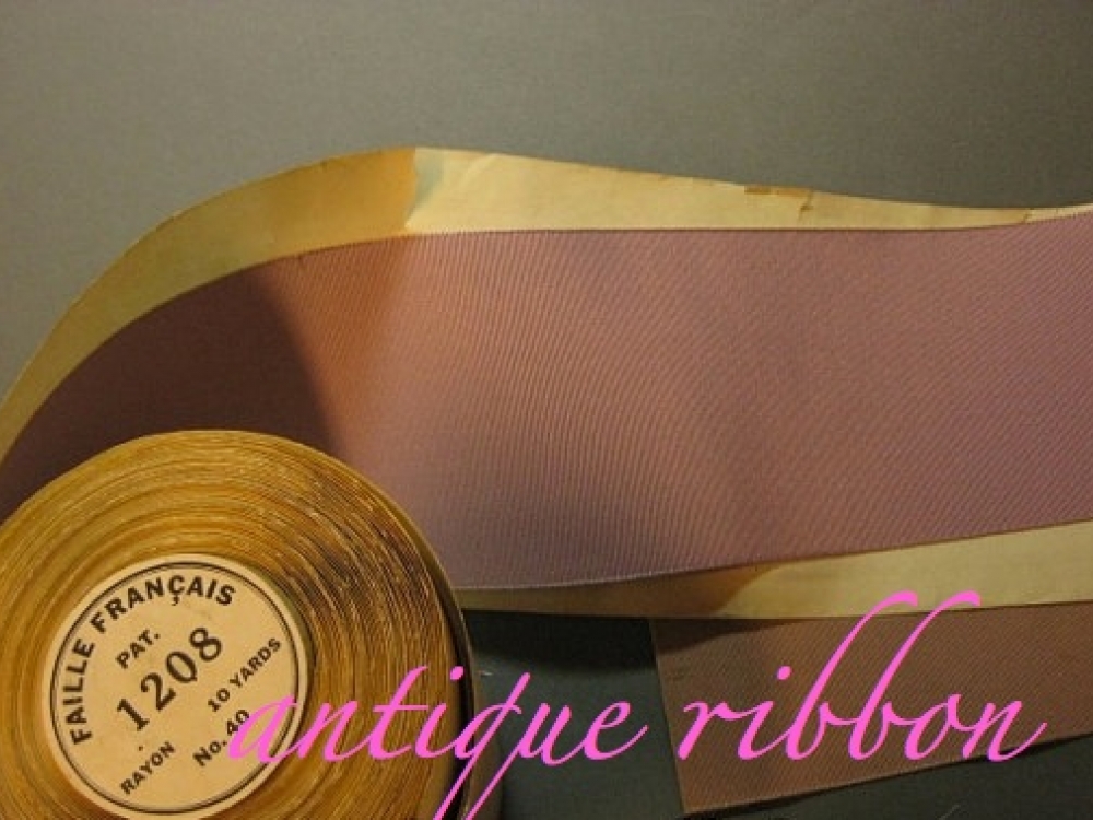 French Vintage ribbon wide rayon faille 1920s 3 in mauve | Antique Ribbon