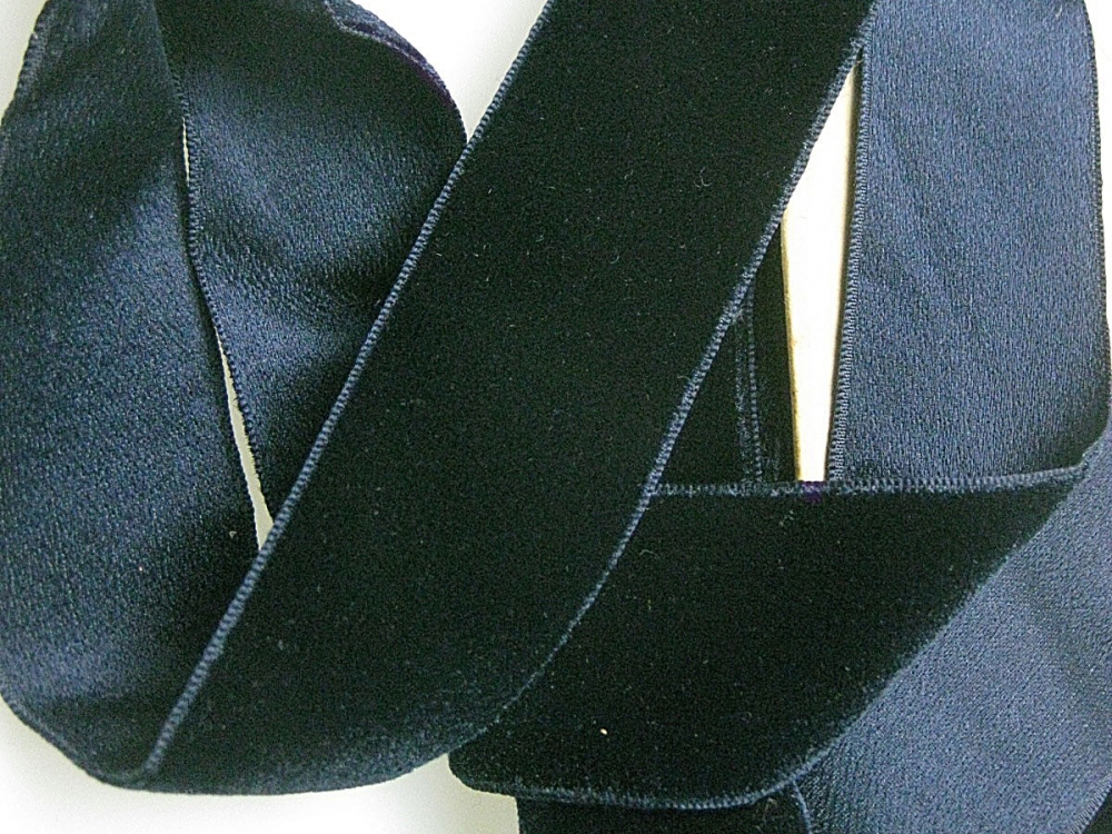 Vintage 30s Rayon cotton velvet ribbon midnight blue 1-9/16 inch wide ...