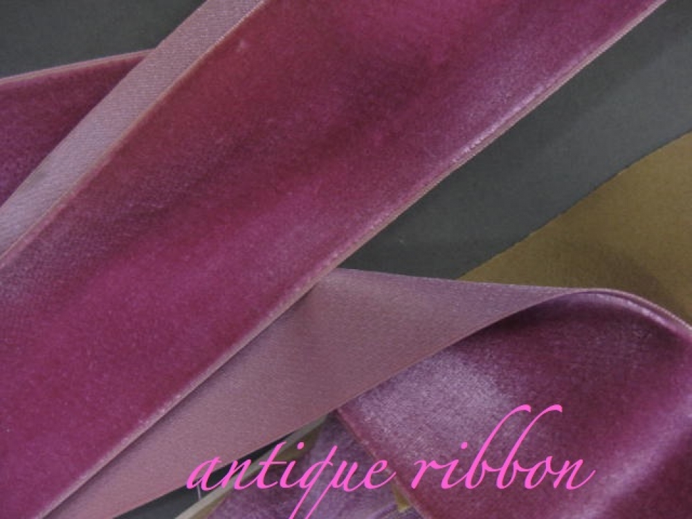 French Vintage ribbon wide velvet w silk and cotton 2 1/4 inch mauve ...