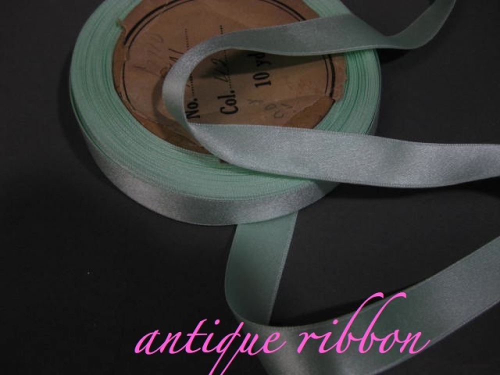 Vintage French silk ribbon Victorian era 5/8 inch aqua | Antique Ribbon