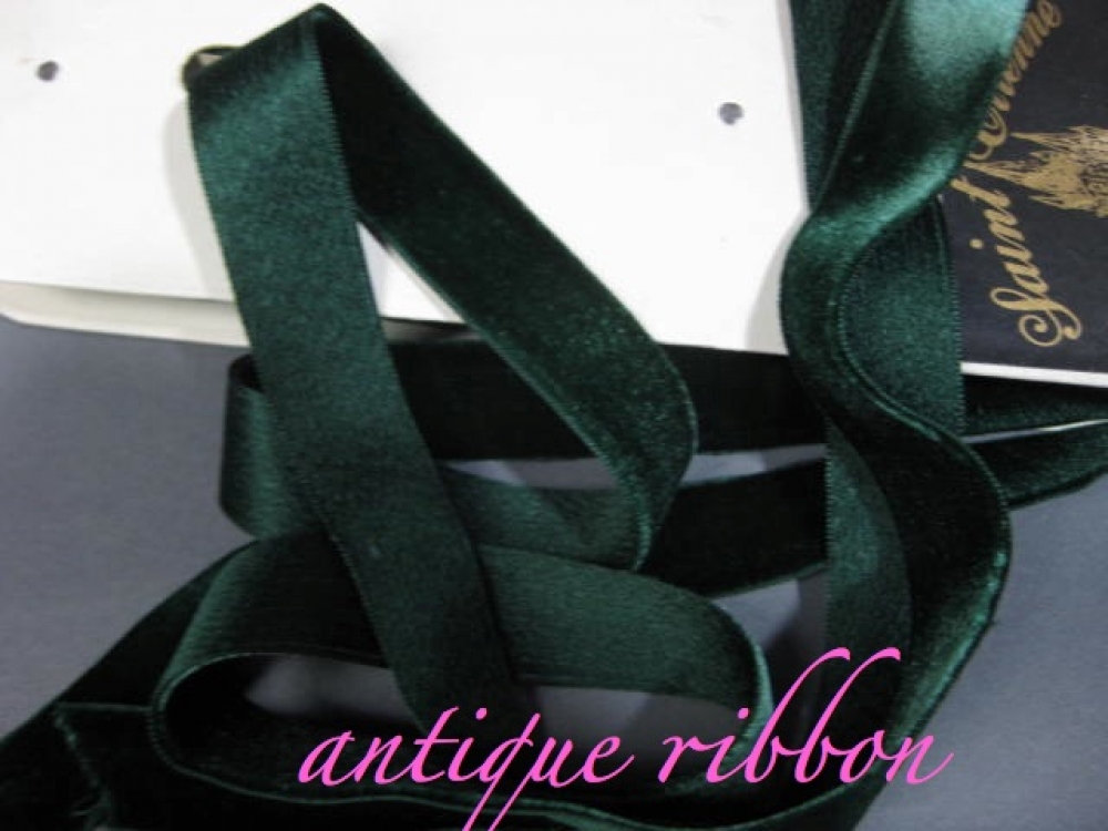 Vintage ribbon French velvet cotton w silk 5/8 inch hunter green ...