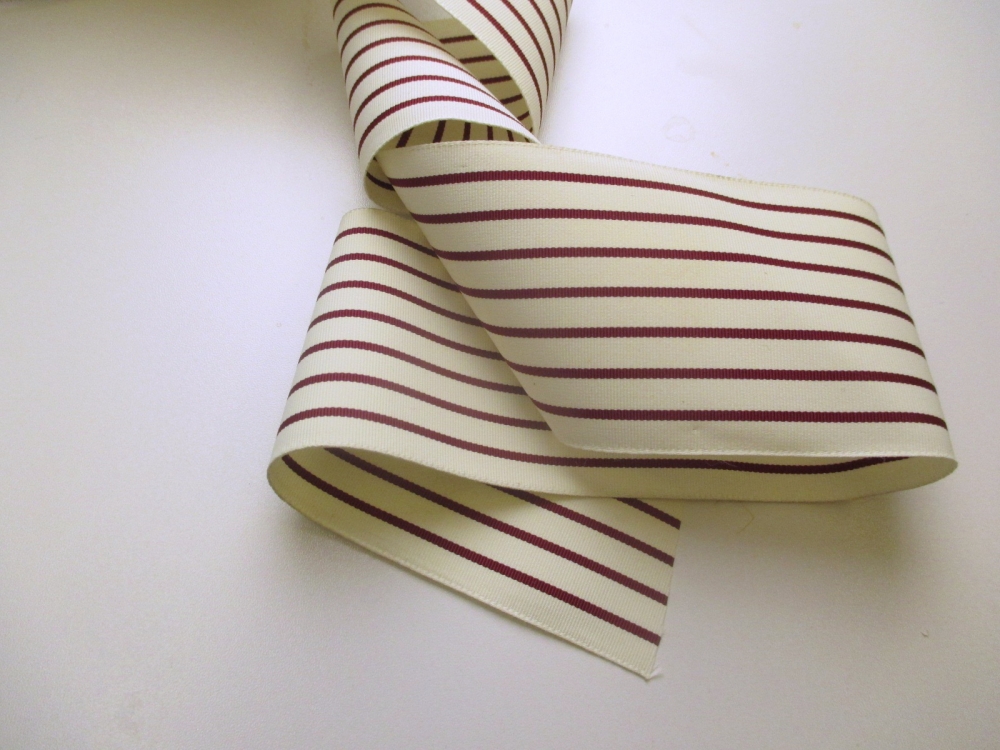 Vintage wide red striped grosgrain ribbon 3 inch W | Antique Ribbon